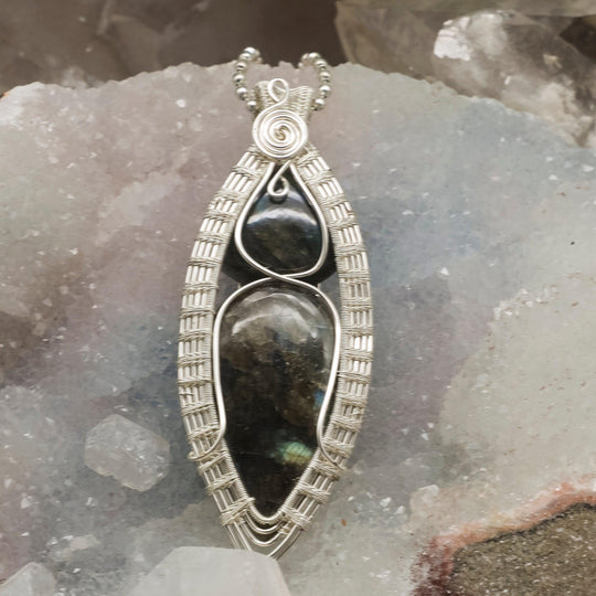 Dual Labradorite Natural Flash Wire Wrap Pendant | Crystal Destiny